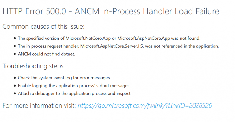 HTTP Error 500.0 - ANCM In-Process Handler Load Failure - DevsDaily