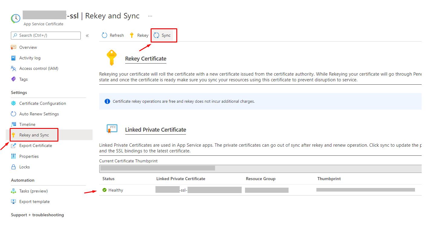 Key Vault - Failed to sync the certificate.: The service does not have ...